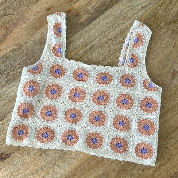 Tops | Boho Crochet Flower Tank Peach Lilac Nwt | Poshmark